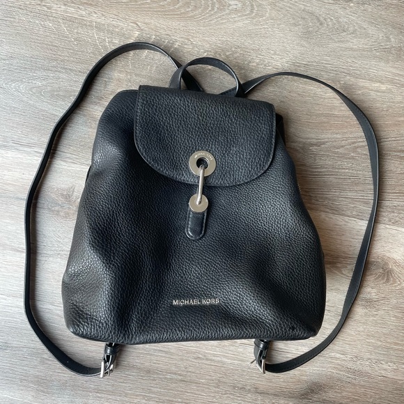 Michael Kors | Bags | Michael Kors Black Raven Pebbled Leather Backpack ...